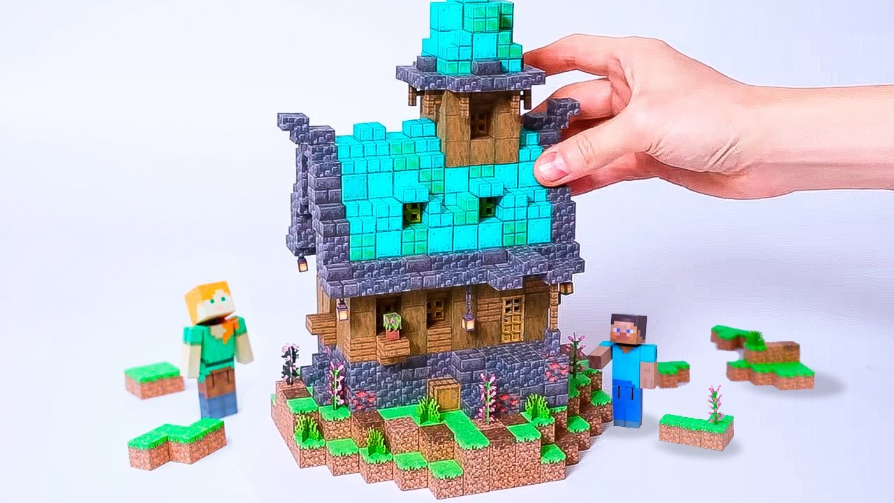 Diamond House | Magnetic Minecraft Papercraft in Real Life - YouTube