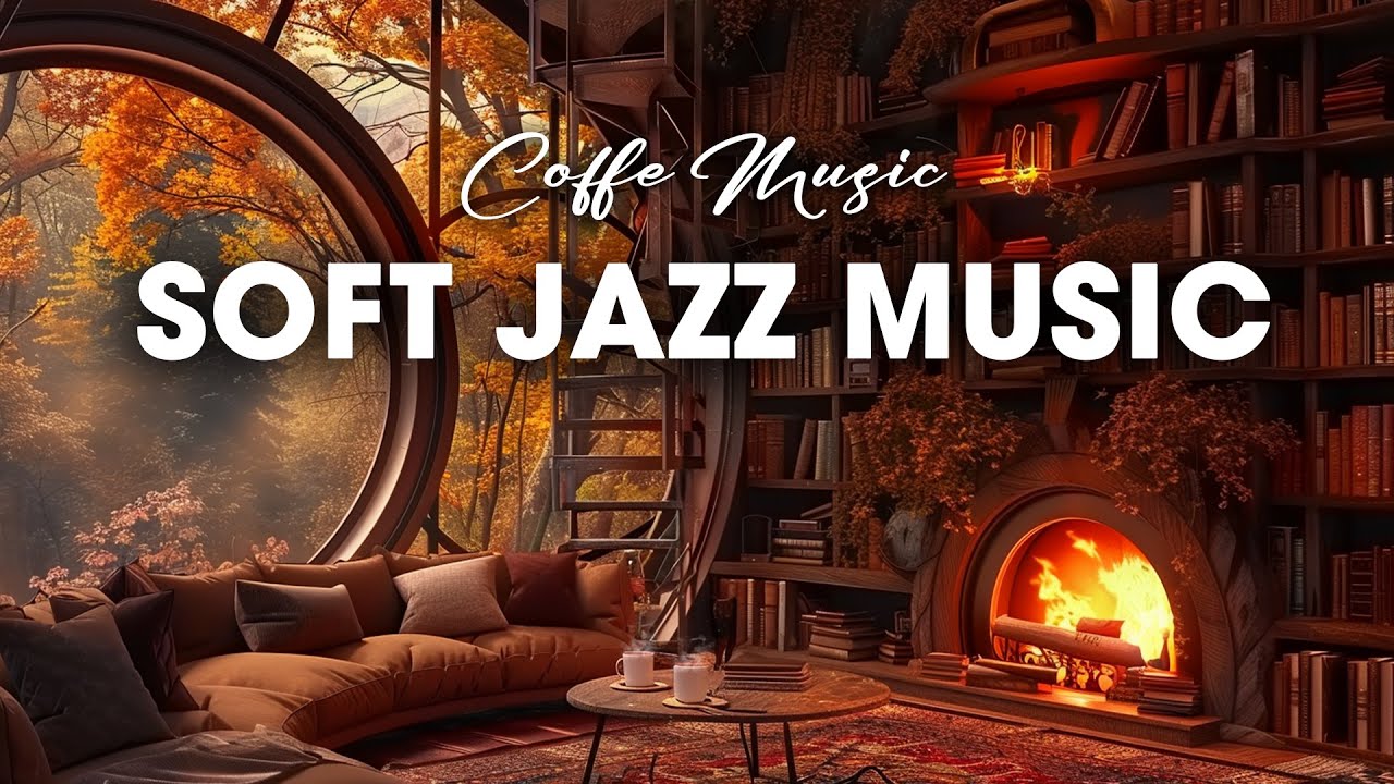 Cool Autumn Reading Library Space 🍁 Jazz & Cozy Fireplace Vibes 🍂 Relax ...