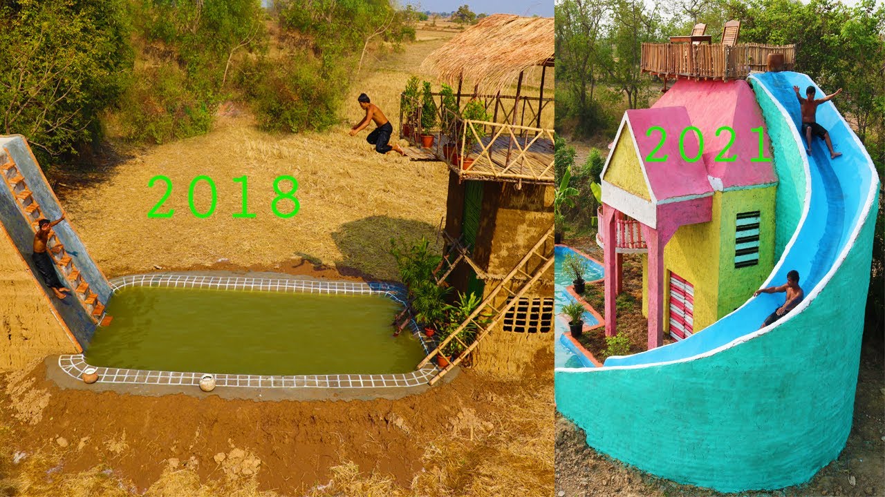Designing Water Slide House, Swimming Pool, Mud Villa And Modern Water ...