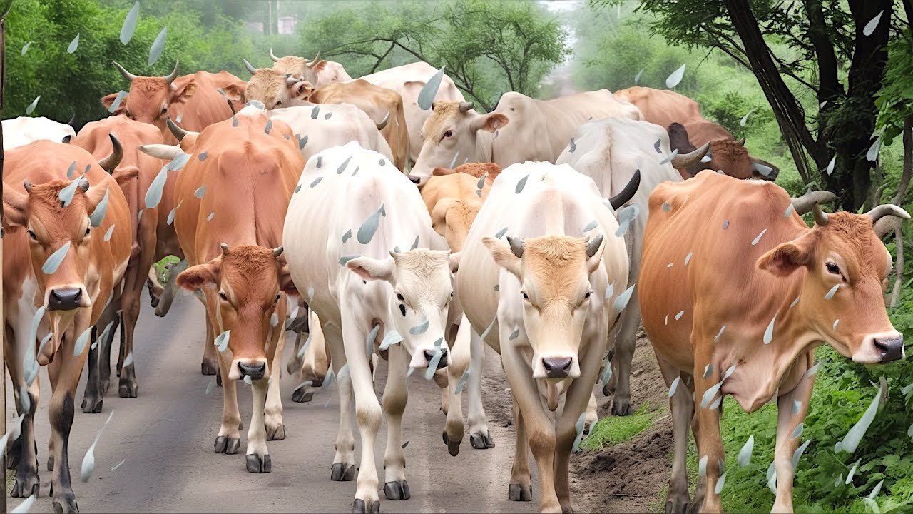 Video lembu sapi jinak berjalan di guyur hujan deras melewati jembatan ...