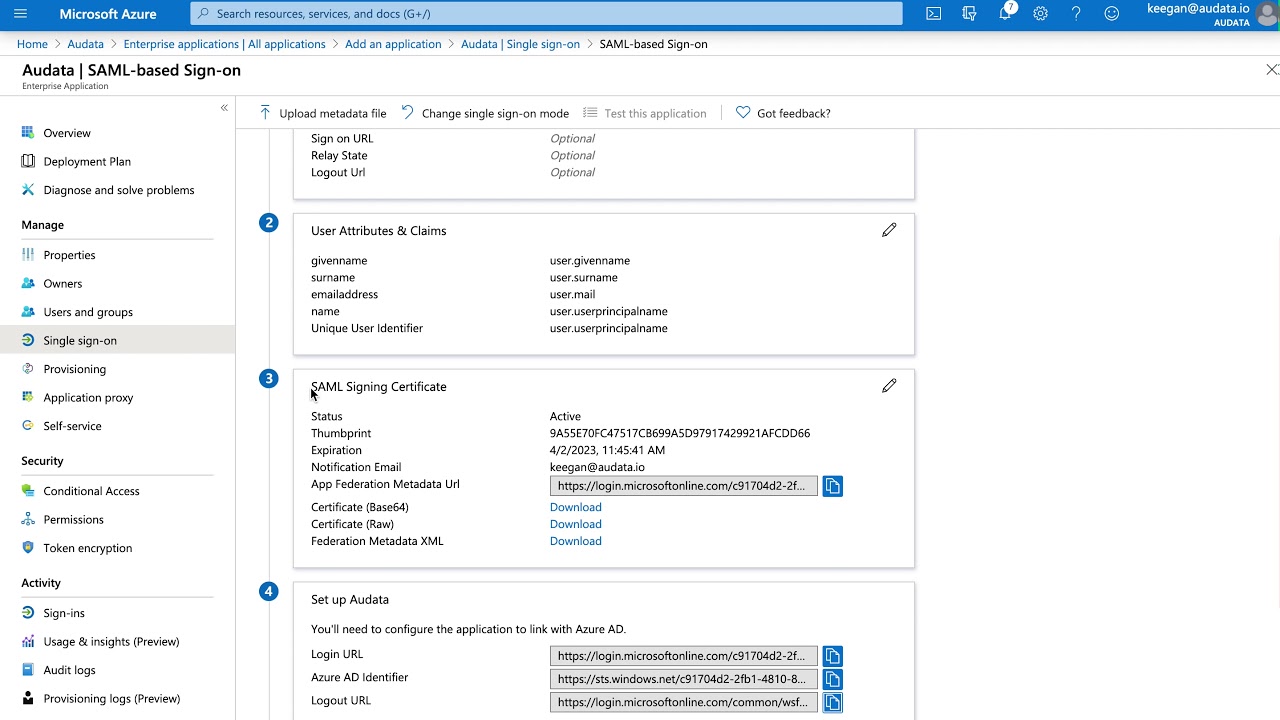 Set up Audata SSO with Microsoft Azure Active Directory | Admin Session ...