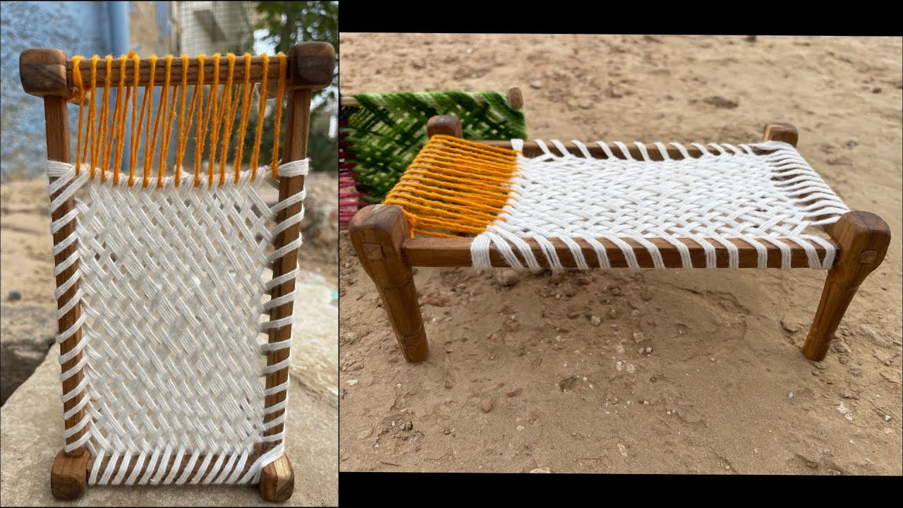 How to make mini cot (चारपाई) | artistic technic of weaving a cot ...