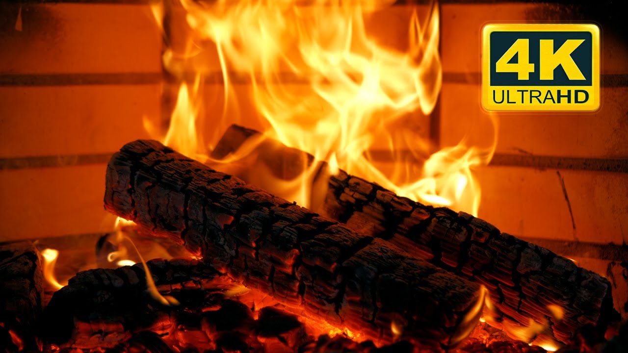Fireplace at Night 4K 🔥 Cozy Fireplace (12 HOURS). Fireplace video with ...
