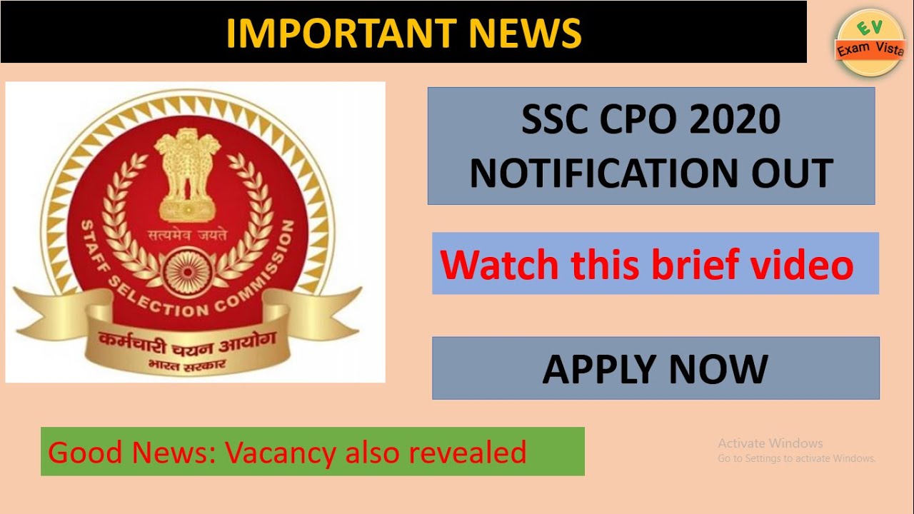 SSC CPO notification 2020 | Vacancy details | Apply now - YouTube