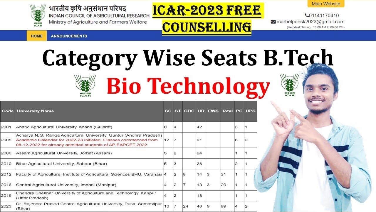 Category wise Seats l B.Tech Bio Technology ️🥳| ICAR Counseling 2023 ...