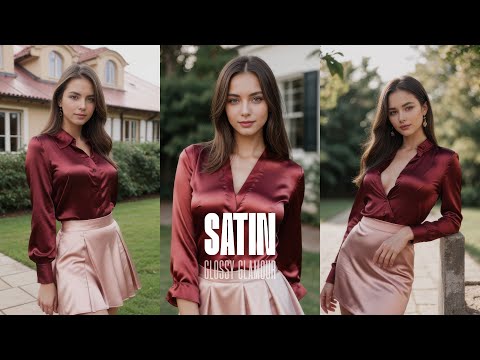 Burgundy satin blouse and pink satin skirt