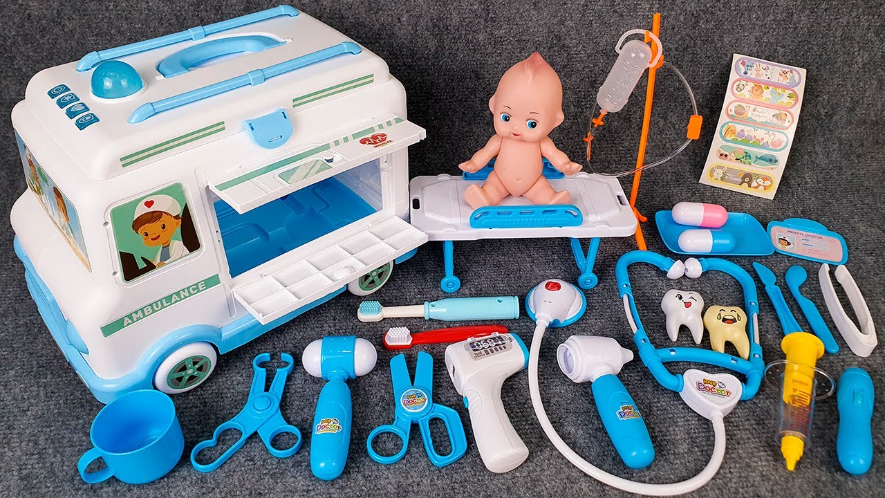 9 Minutes Satisfying with Unboxing Cute Blue Ambulance Car Doctor Play ...