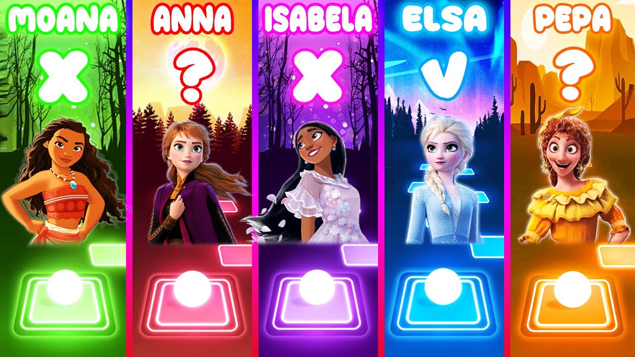 Moana vs Frozen Anna vs Encanto Isabela vs Elsa vs Pepa - Tiles Hop ...