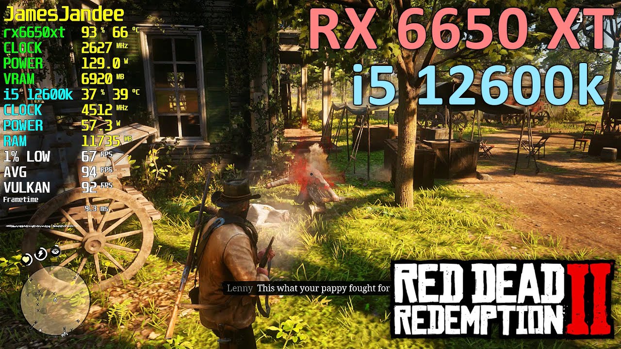 Red Dead Redemption 2 RX 6650 XT i5 12600k High FSR Quality 1080p - YouTube