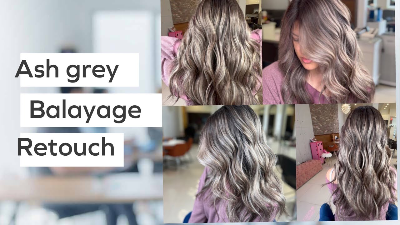 Ash grey balayage retouch - YouTube