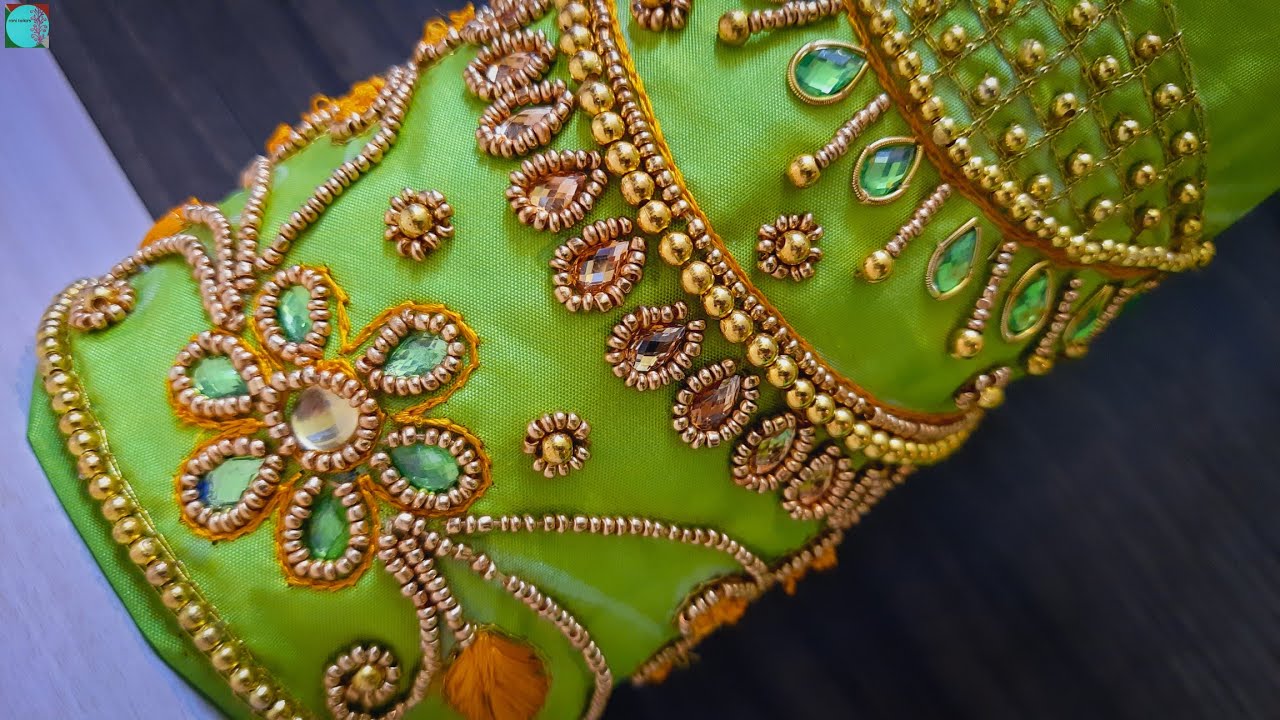 beautiful sleeve thread work using normal needle stitch - YouTube