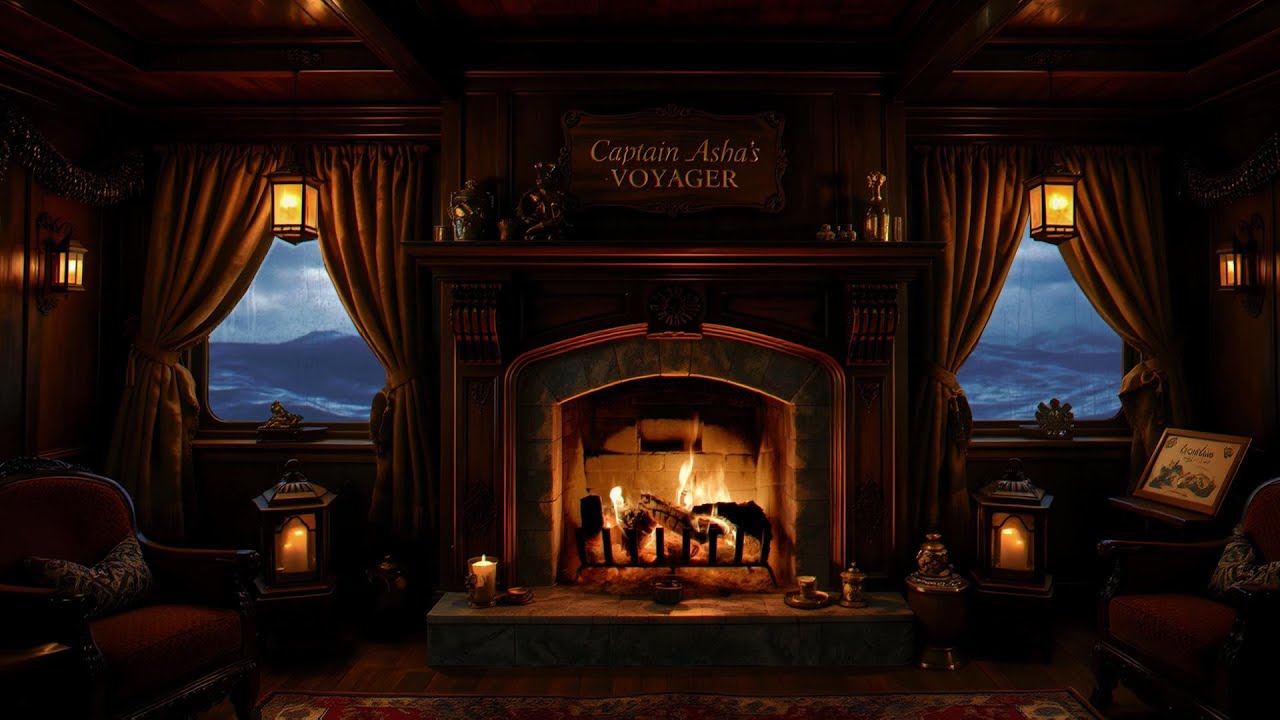 Pirate Ship in Stormy Seas | Fireplace Ambience - Rain, Thunder, Waves ...