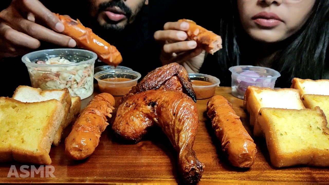 ASMR MIX GRILL PLATTER EATING | BBQ CHICKEN * GARLIC BREAD * ROASTED ...