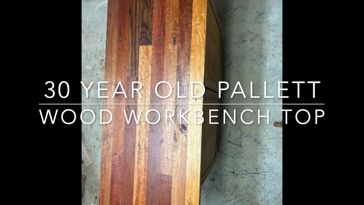 30 year old pallet wood work benchtop resurface - YouTube
