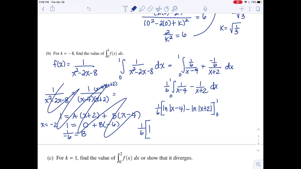 AP FRQ Advanced Methods of integration (2019 BC - 5) - YouTube