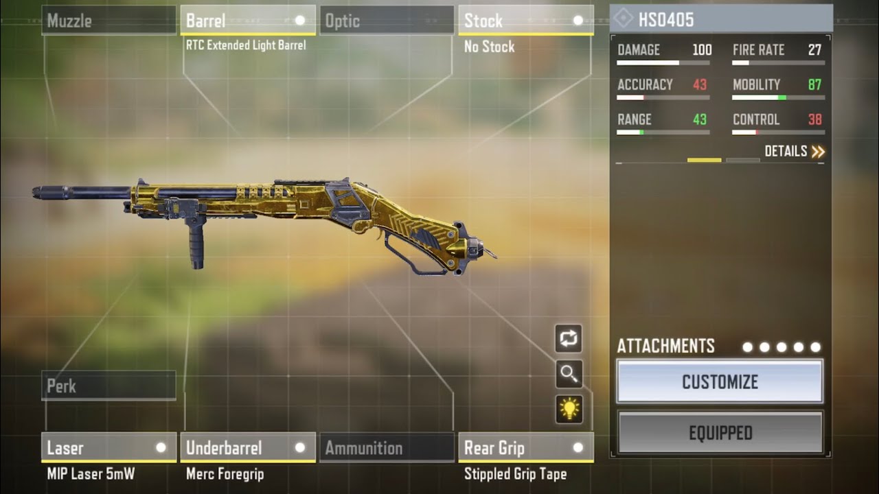 Gold HSO405 shotgun camo and class set up cod mobile season 12 - YouTube