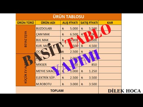 TABLO OLUŞTURMA / EXCEL BASİT TABLO