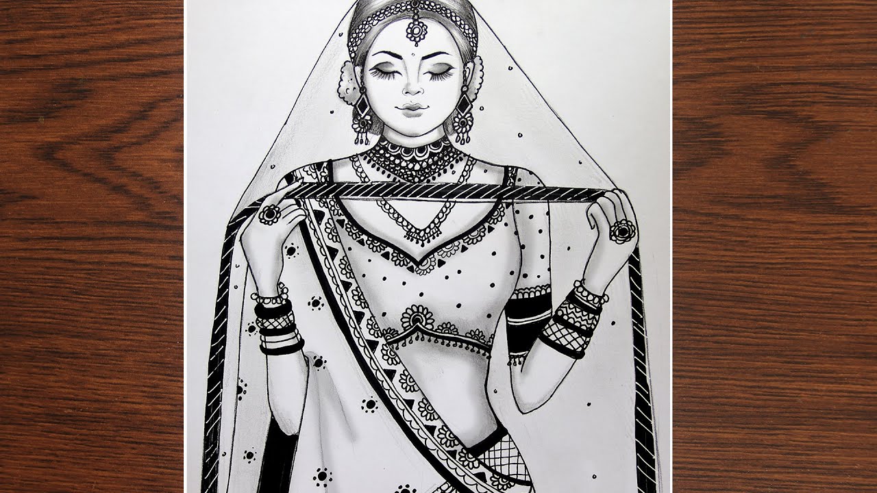 How to draw Pretty traditional Dulhan -Pencil sketch || Step by Step ...