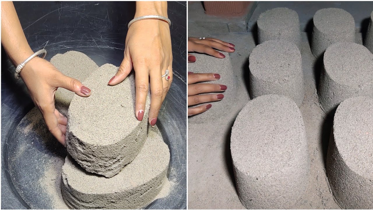 Asmr- Super soft sand cement dry crumbling + water 💦mixing 🤠 sand play ...