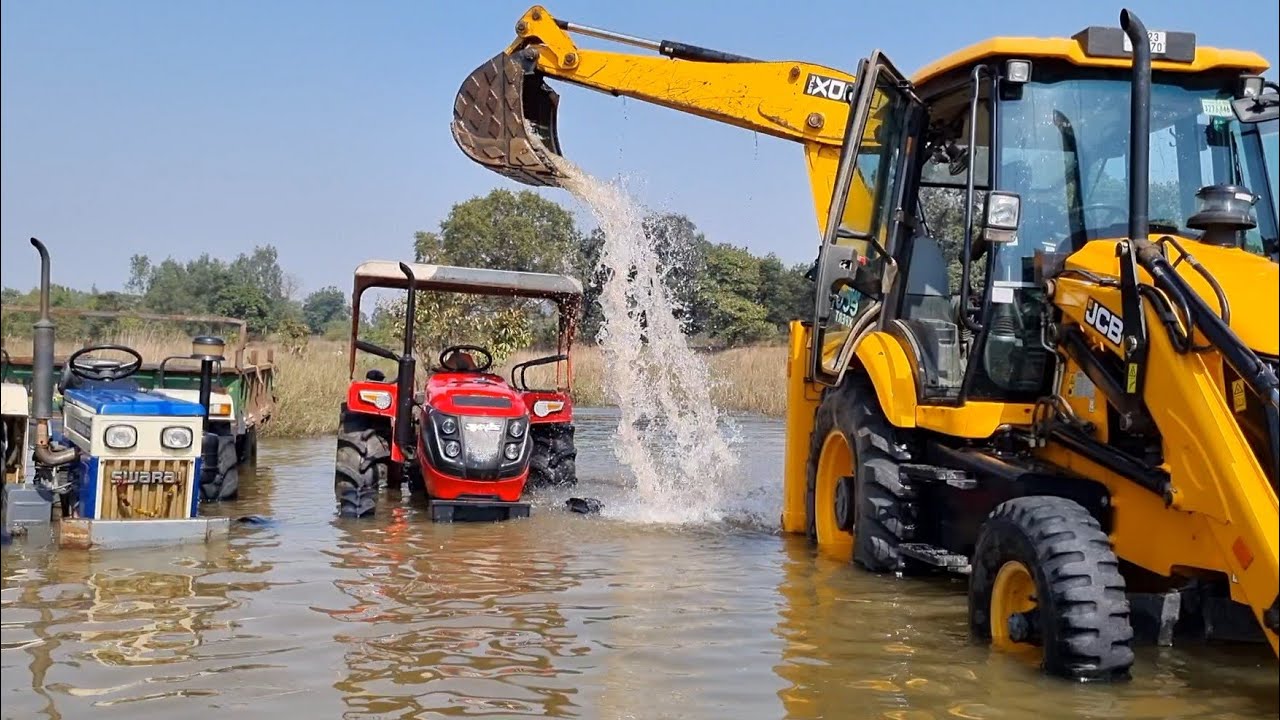 Jcb 3dx Eco Washing With Mahindra and Swaraj Tractor In River | Washing ...