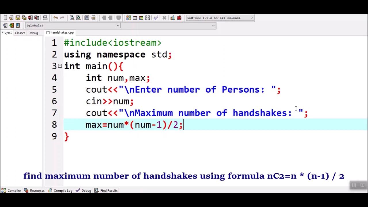 How to find the maximum number of handshakes in C++ - YouTube