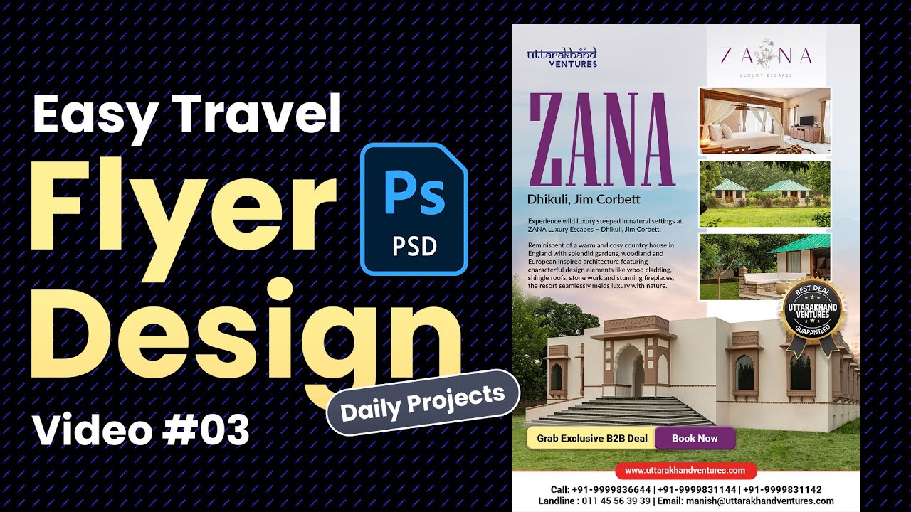 Travel Agency Flyer Design in Photoshop | Flyer Design Tutorial Step By Step | Zana Jim Corbett ...
