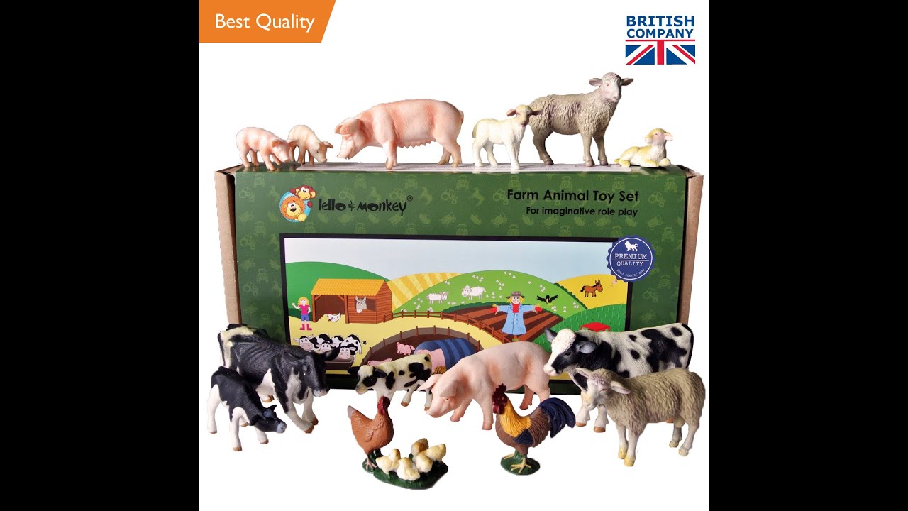 Lello and Monkey Farm Animal Toys Set of 15 - YouTube