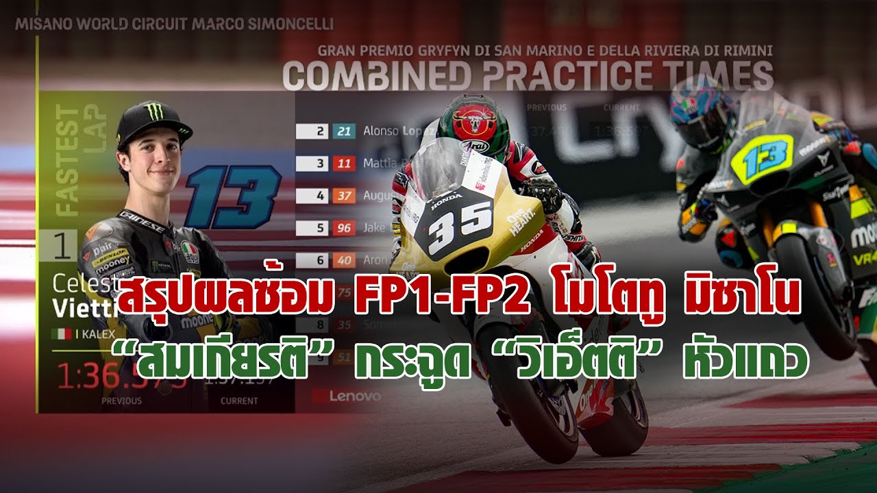 [Moto2 Misano] สรุปผลซ้อม FP1-FP2 โมโตทู มิซาโน "วิเอ็ตติ" รั้งจ่าฝูง "ก้อง-สมเกียรติ" มีลุ้นแถว ...
