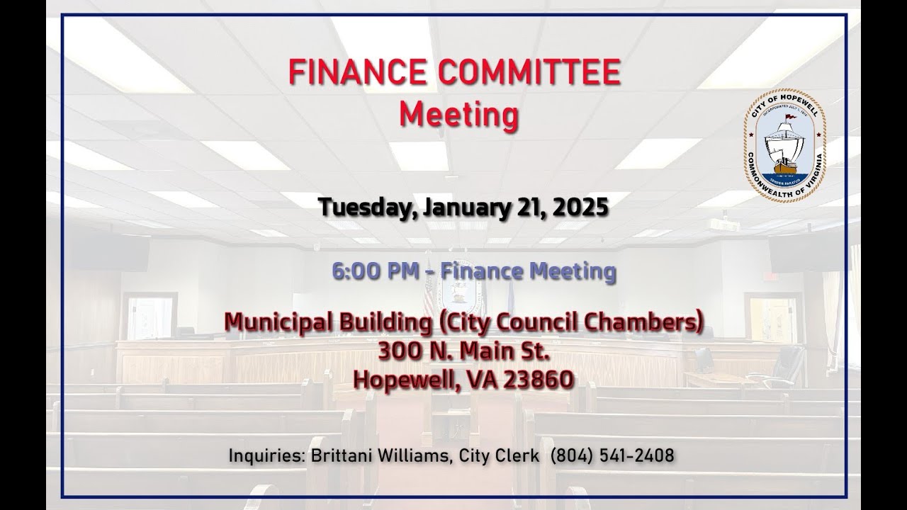 City Council Special Meeting (Finance Committee) 21 January 2025 - YouTube