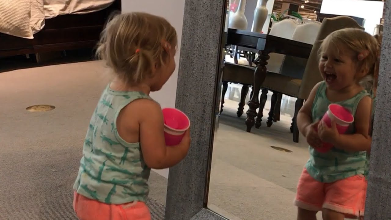 Toddler Laughs Happily on Seeing her Own Reflection in the Mirror - YouTube