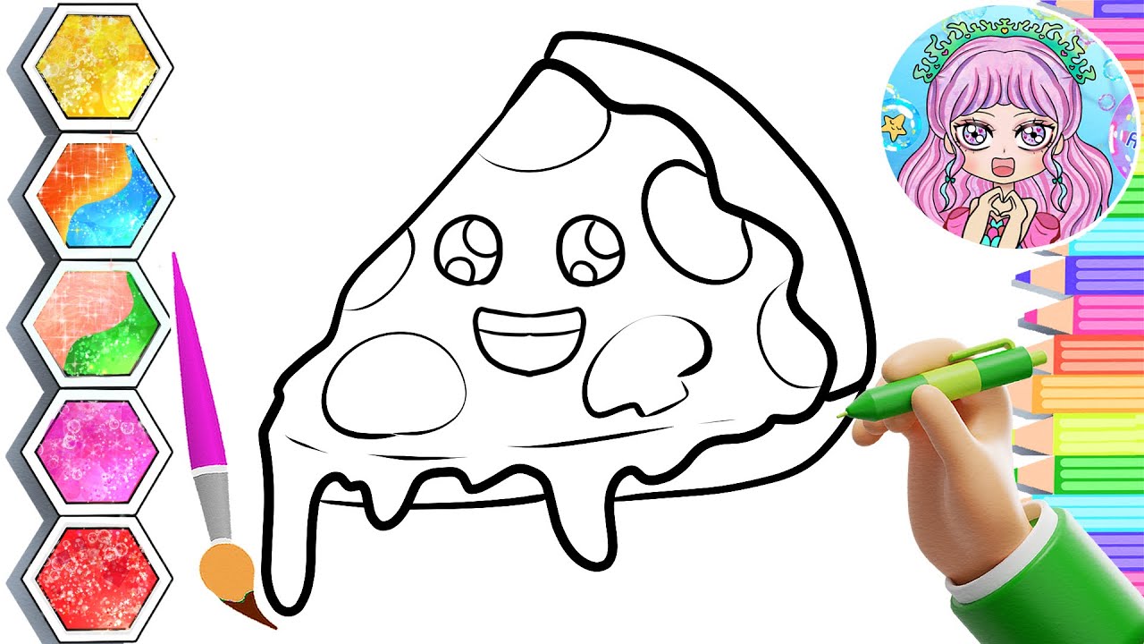 Cute Pizza Easy Drawing & Coloring for Kid l How to draw a cute pizza ...