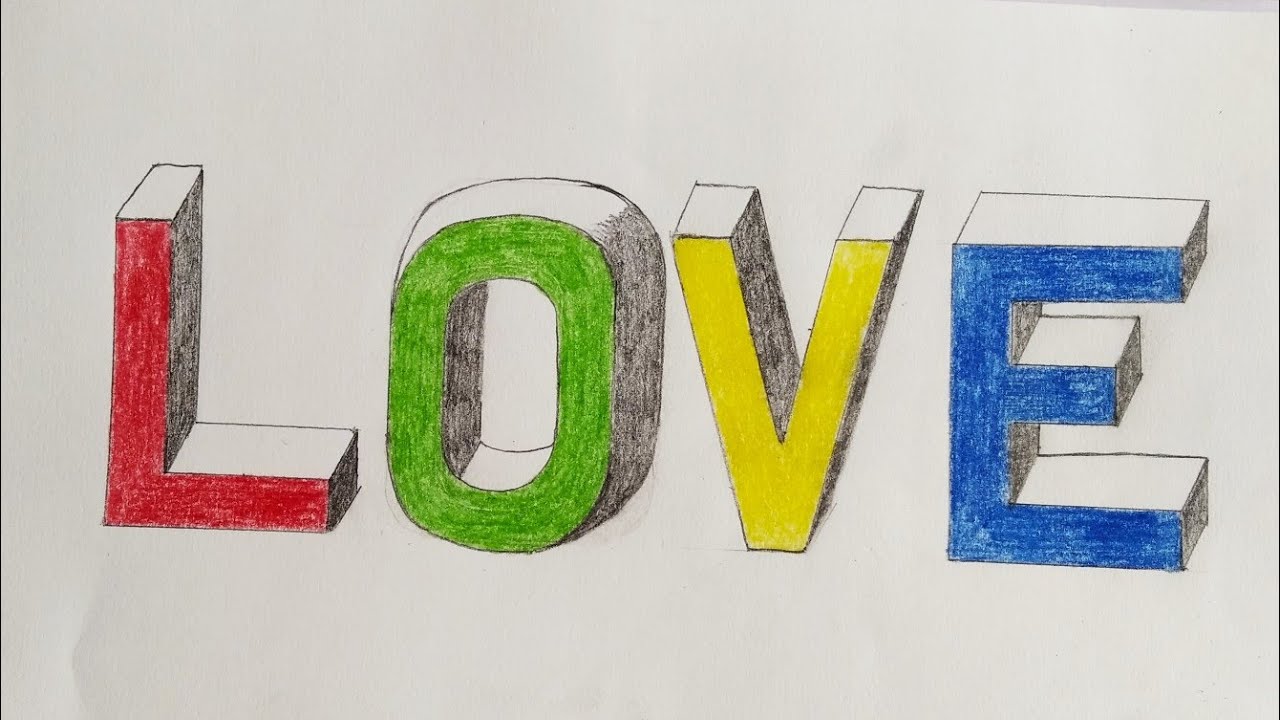3D trick on paper || How to Draw "LOVE" in 3D Very easy step by step ...