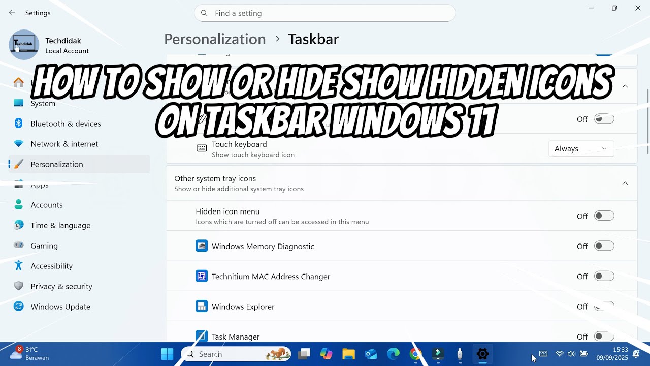How to Show or Hide Show Hidden Icons on Taskbar Windows 11 - YouTube