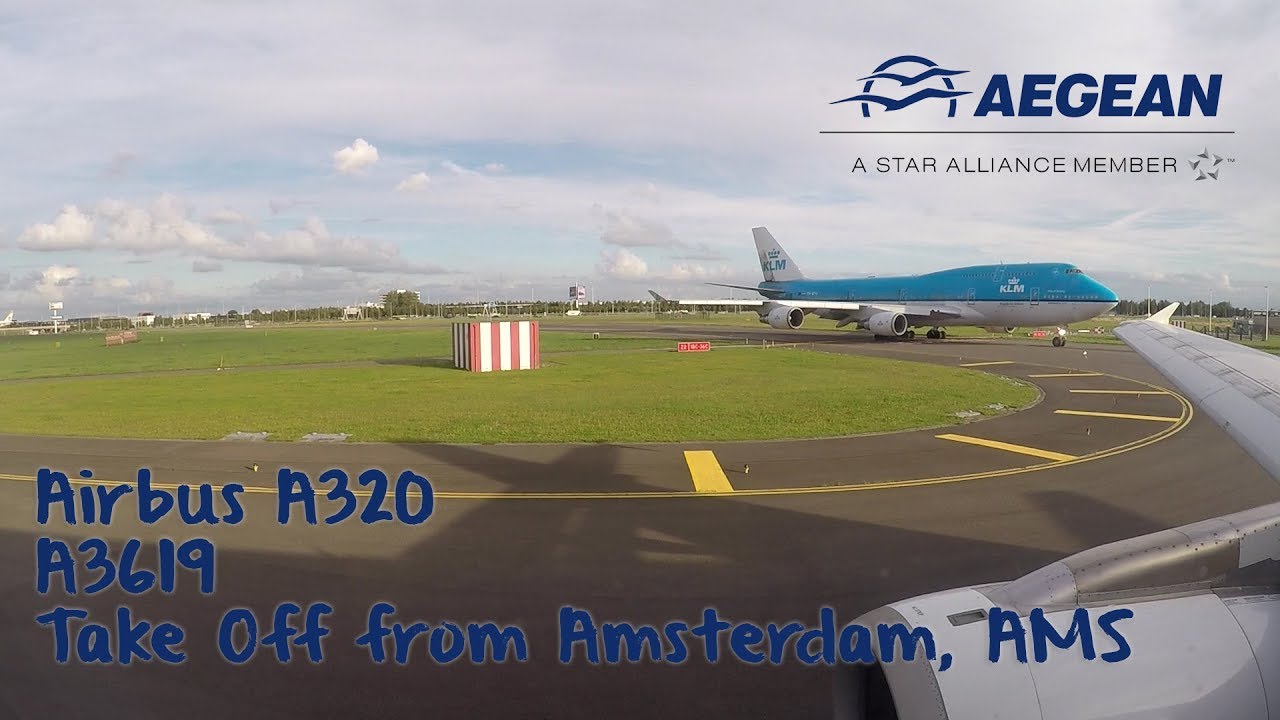 Take Off from Amsterdam, Aegean Airlines flight A3619 to Athens with ...