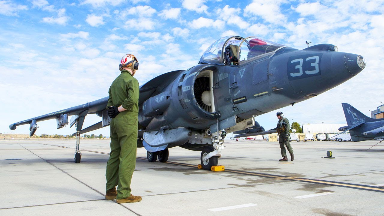 AV-8B Harrier II Fighter Jet, Flight Line Operations, Take Off, Flight ...