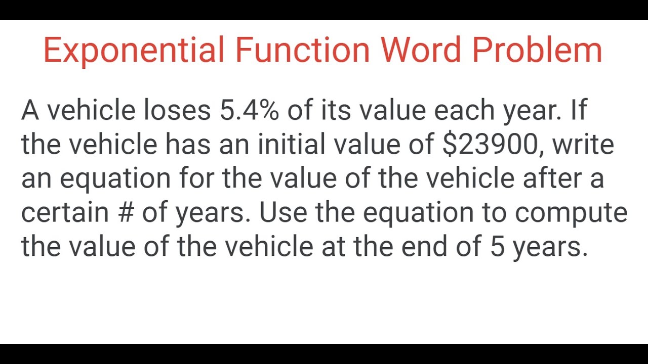 EXPONENTIAL Function Model For Value Of Vehicle After 5 Years - YouTube