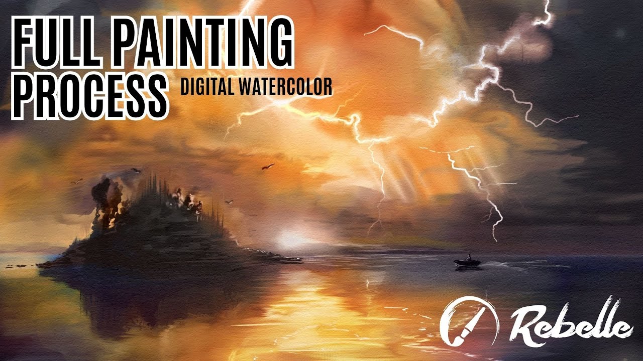 Rebelle 6 Digital Watercolor Full Painting Process : Lighting the Ocean ...
