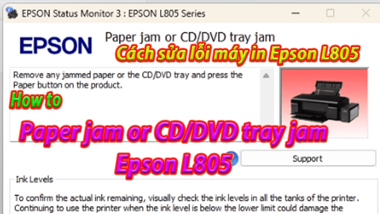 How to fix Epson L805 printer error message Paper jam or CD/DVD tray ...