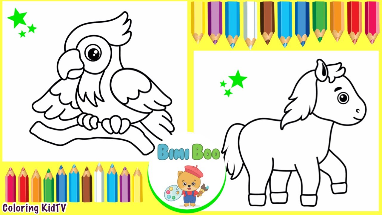 Coloring videos for kids | Coloring a BIRD and a HORSE | Coloring KidTV ...