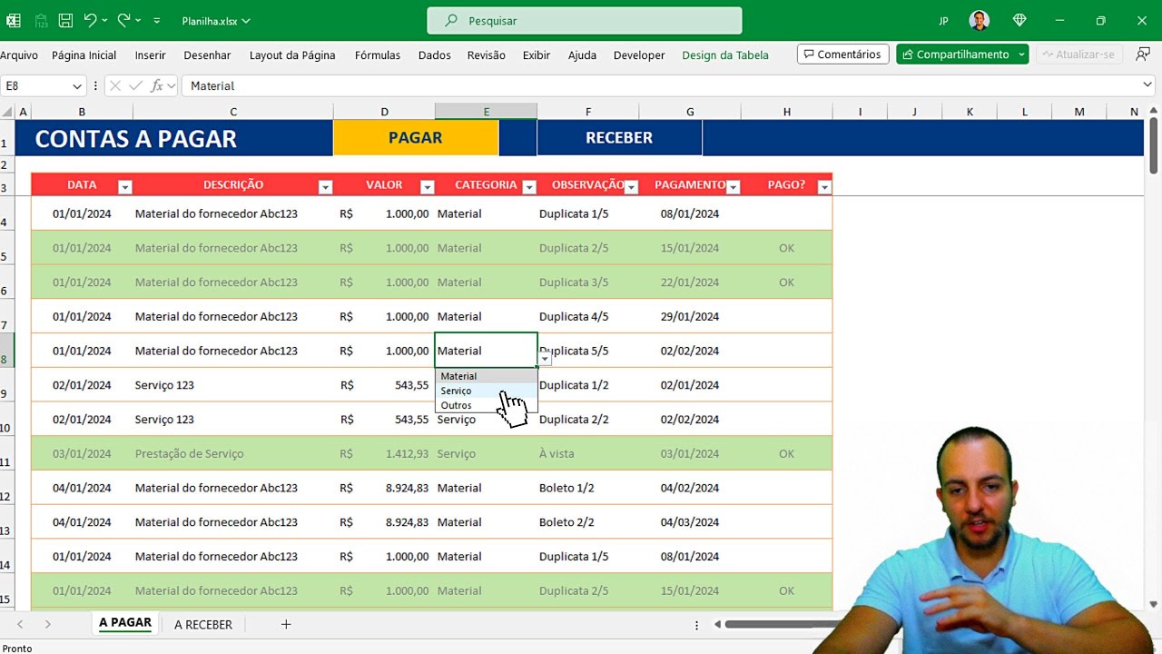 Como fazer Planilha de Contas a Pagar Receber | Controle de Vencimentos Download Grátis - YouTube