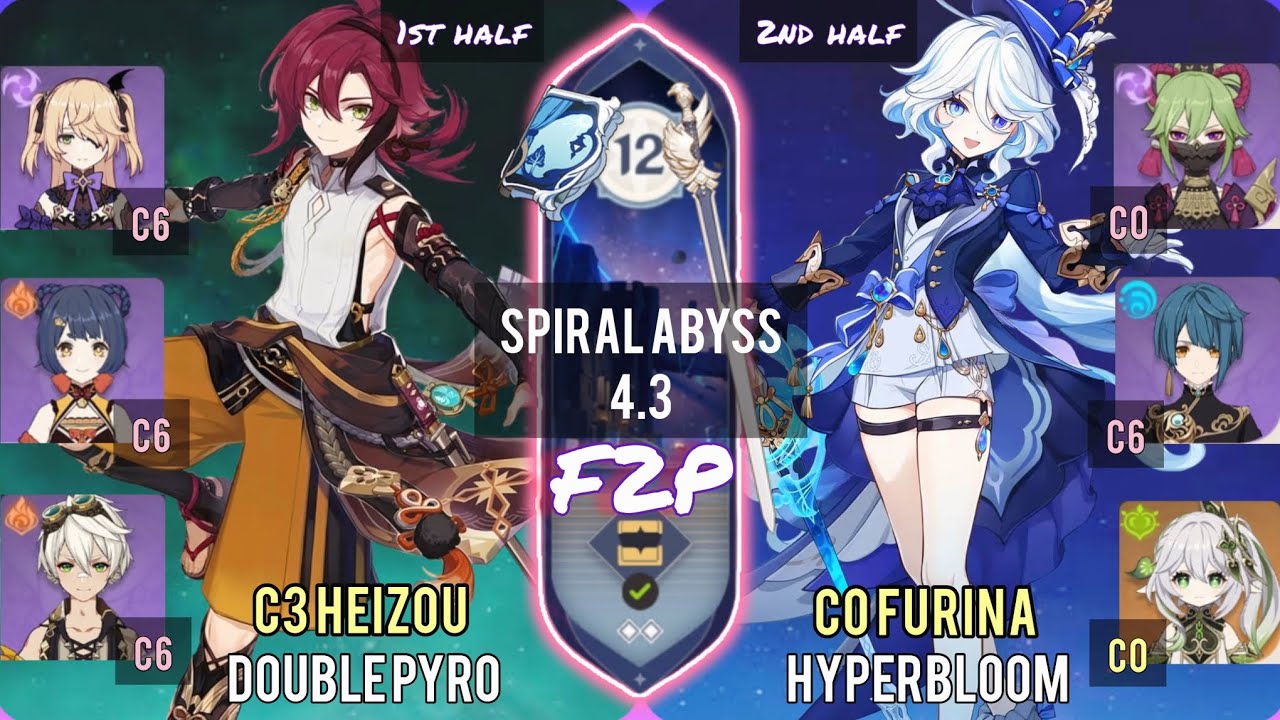 [F2P] Heizou Double Pyro & Furina Hyperbloom | Spiral Abyss 4.3 Floor ...