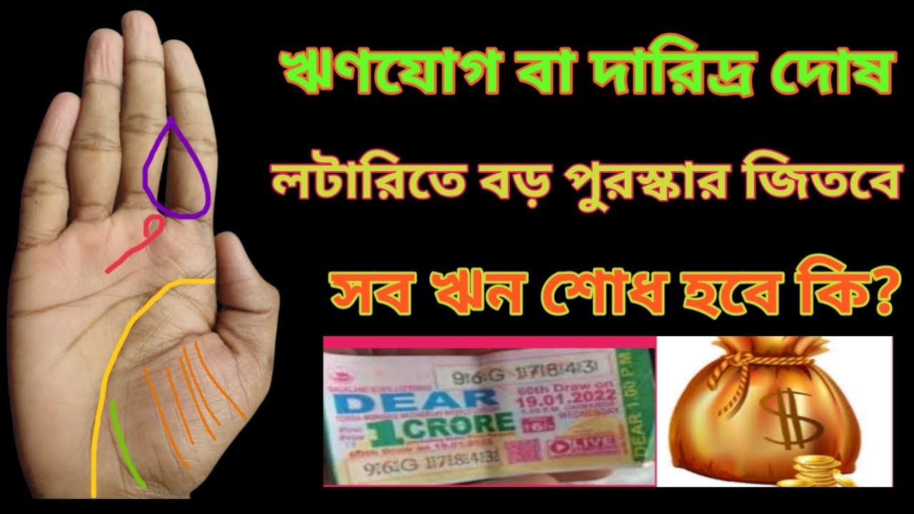 হাতের রেখায় ঋণ যোগ | lottery win symbol in hand | Poor sign in ...