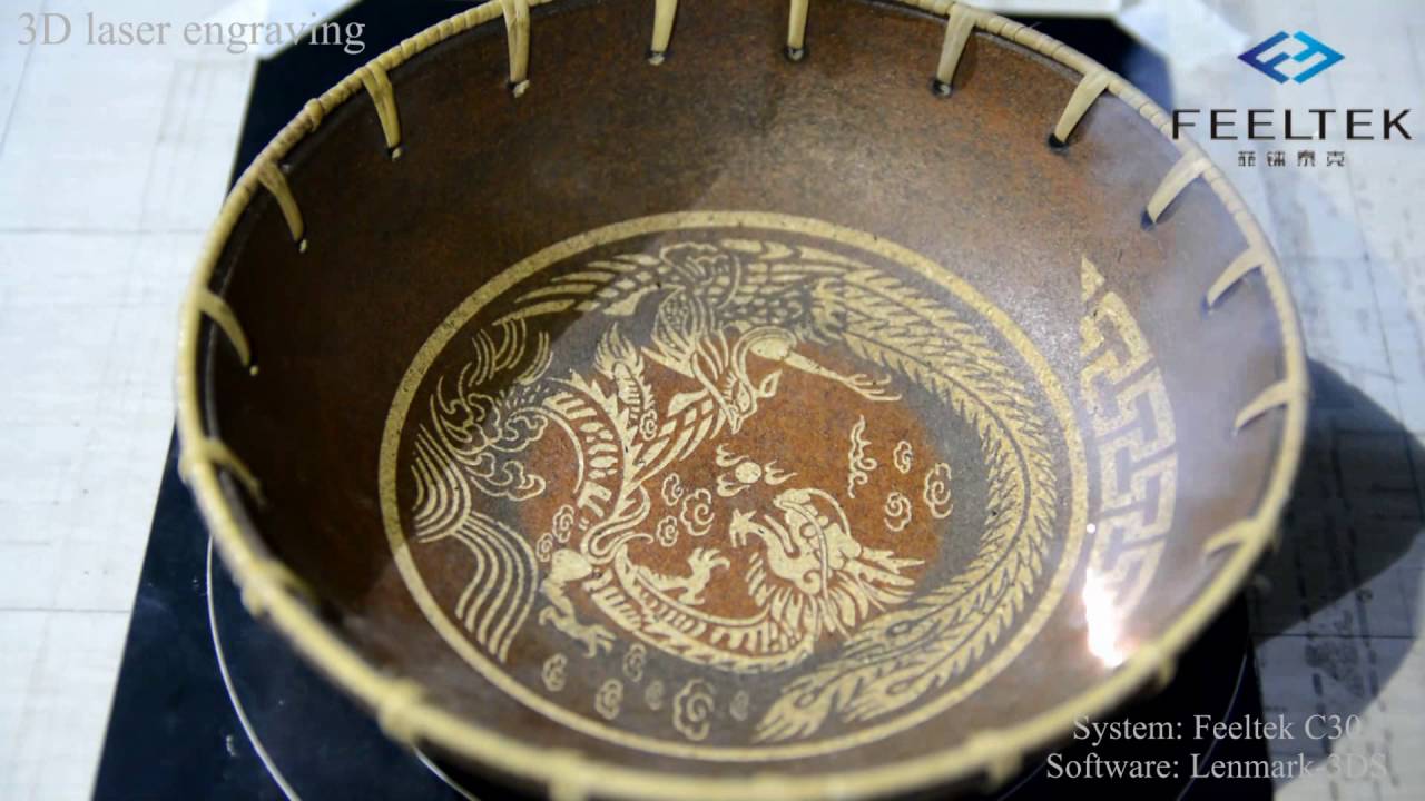 3D laser engraving on wood bowl - YouTube