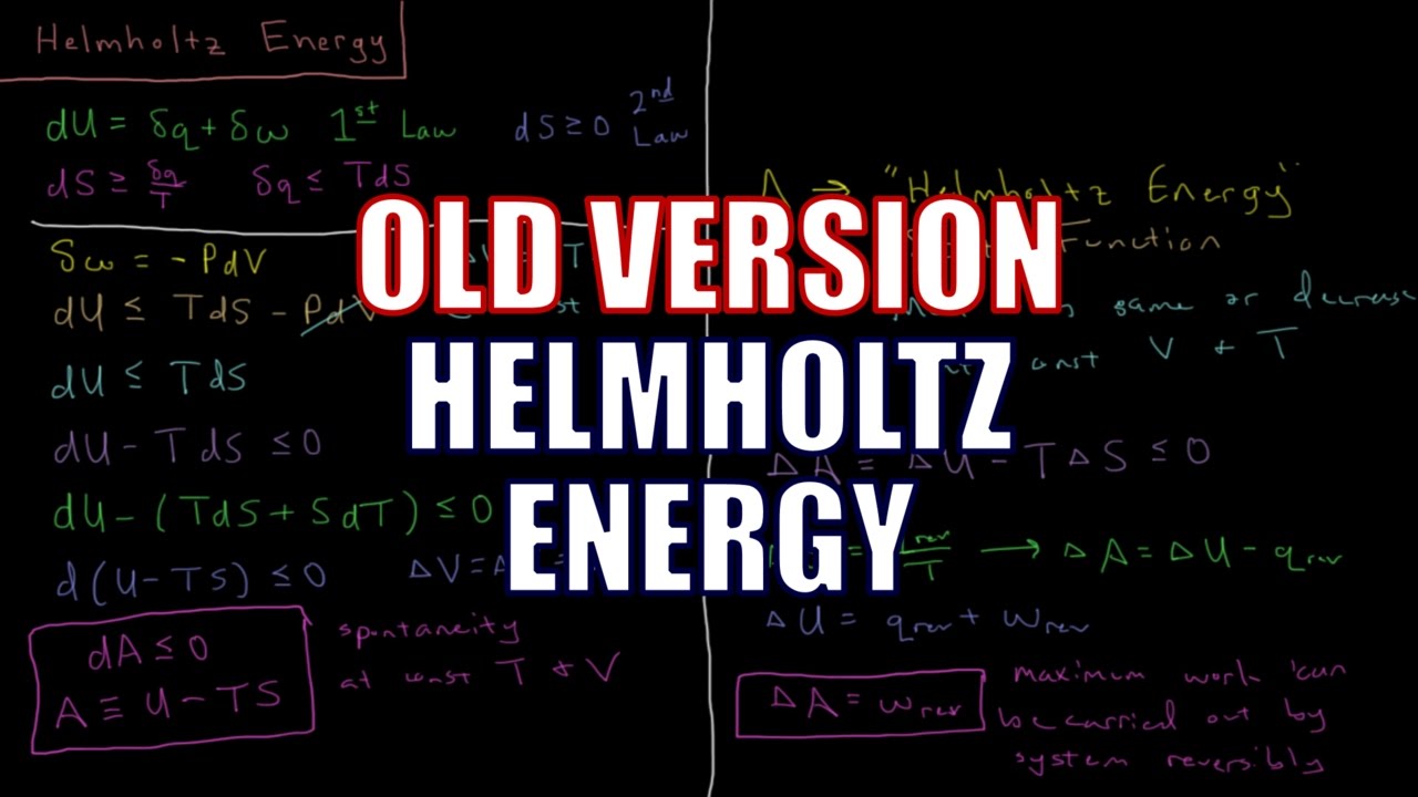 Chemical Thermodynamics 6.1 - Helmholtz Energy (Old Version) - YouTube