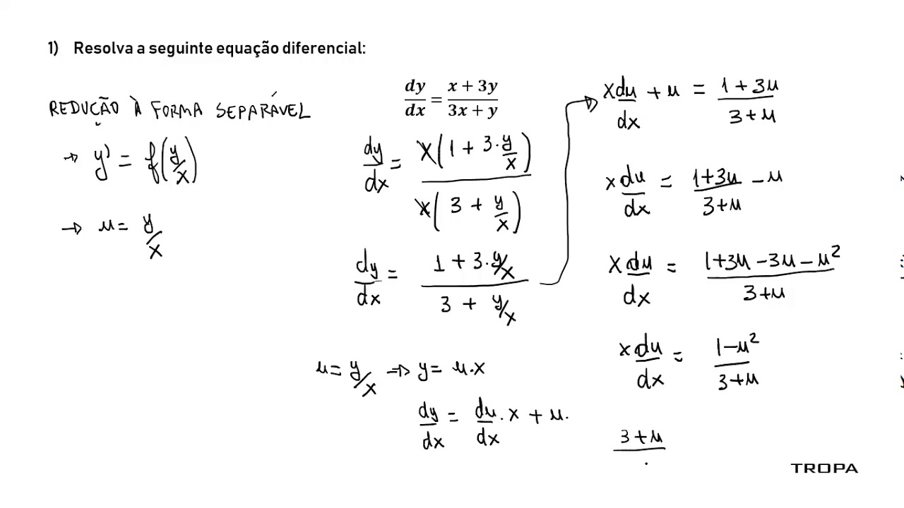 Aula 17 Equações Diferenciais Redução à Forma Separável Youtube