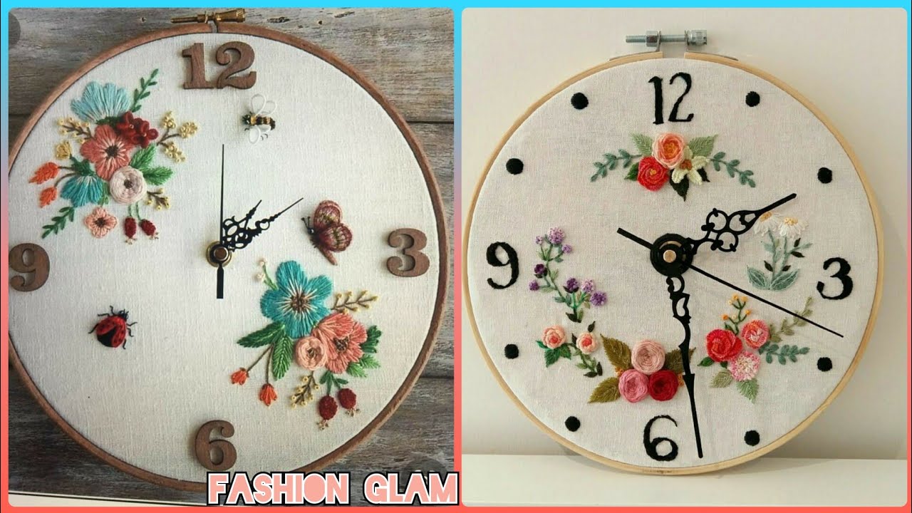 hand embroidery hoop wall clock/hand embroidery wall hoop art designs ...