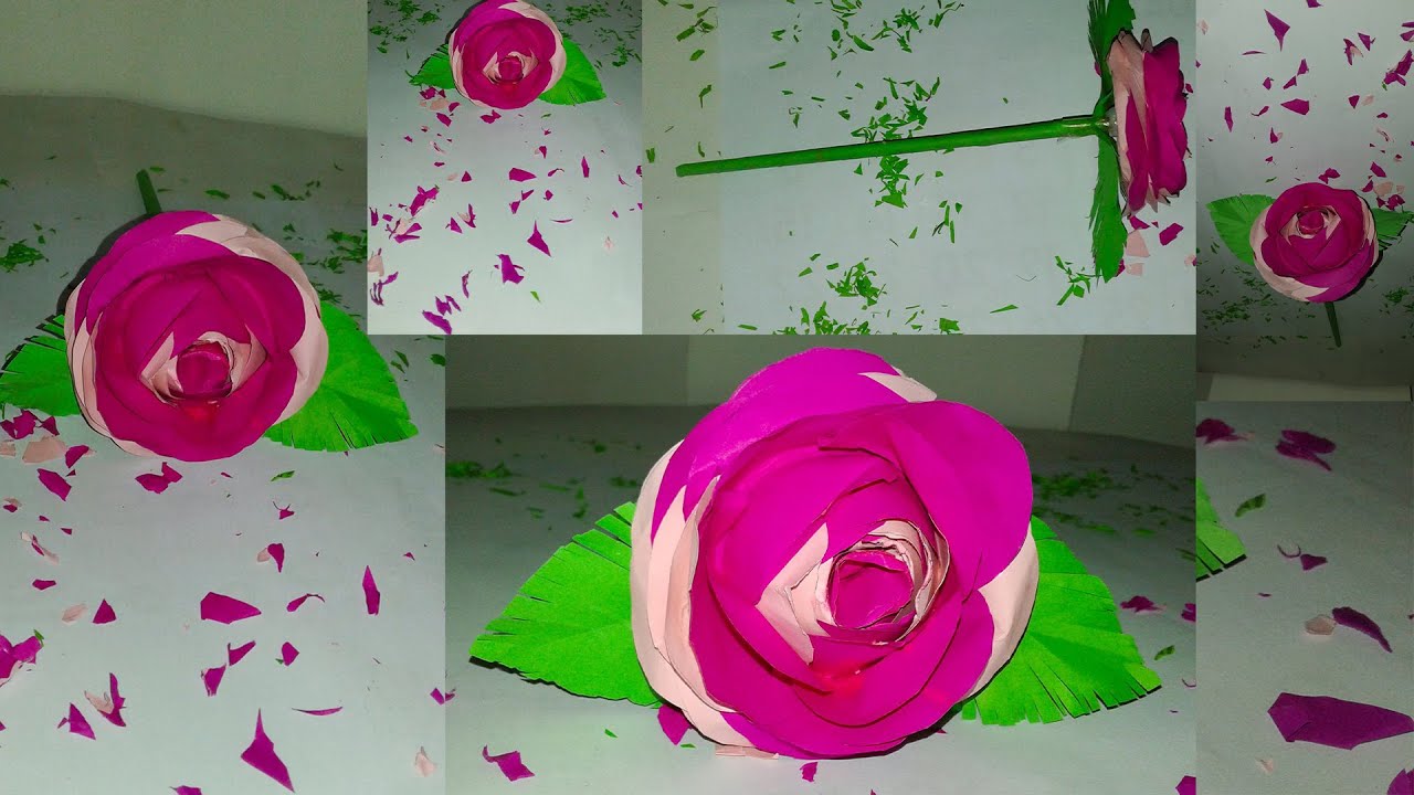 How to make rose Flower/ easy Rose Flower/ DIY Rose Flower/ Origami ...