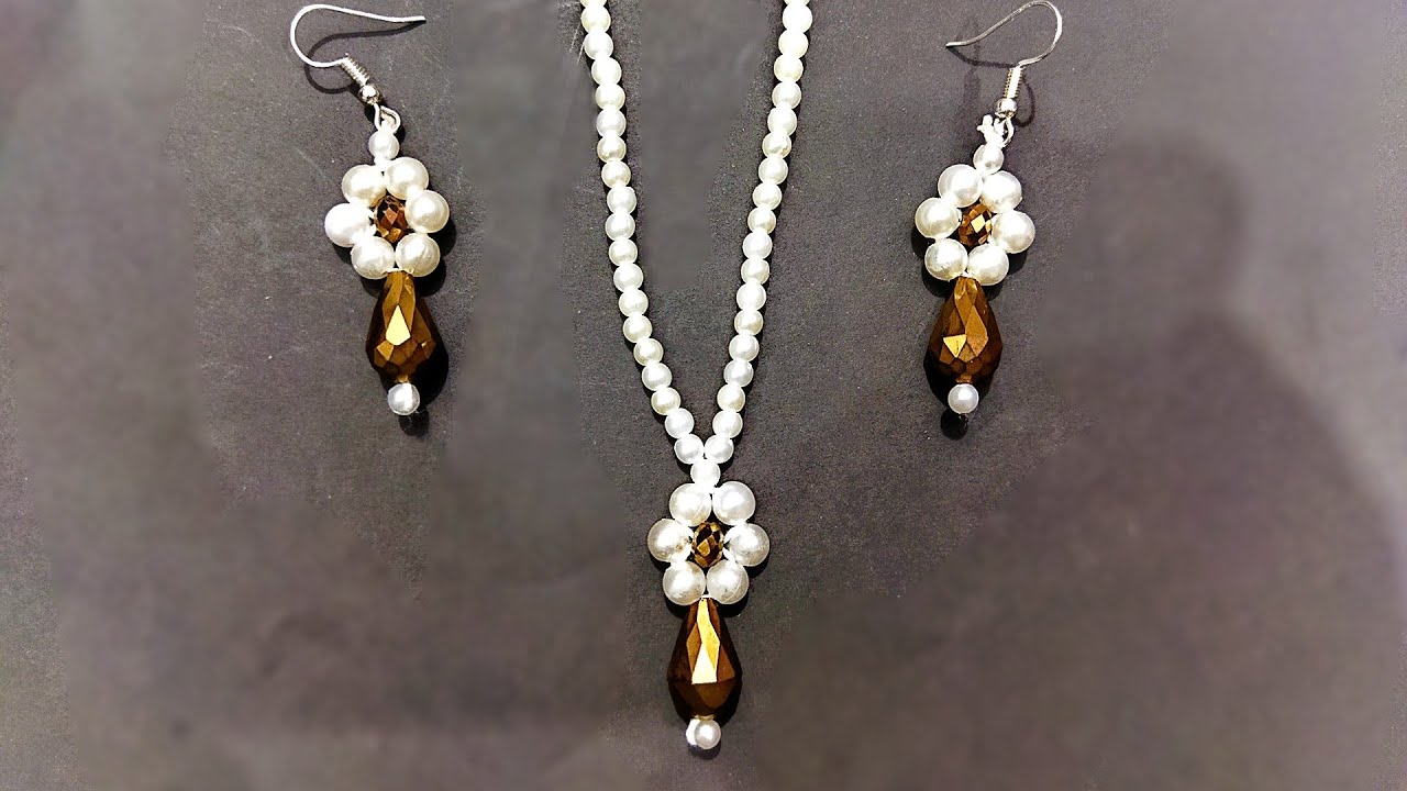 how to make pearl necklace set / Pearl earrings tutorial / jewellery ...