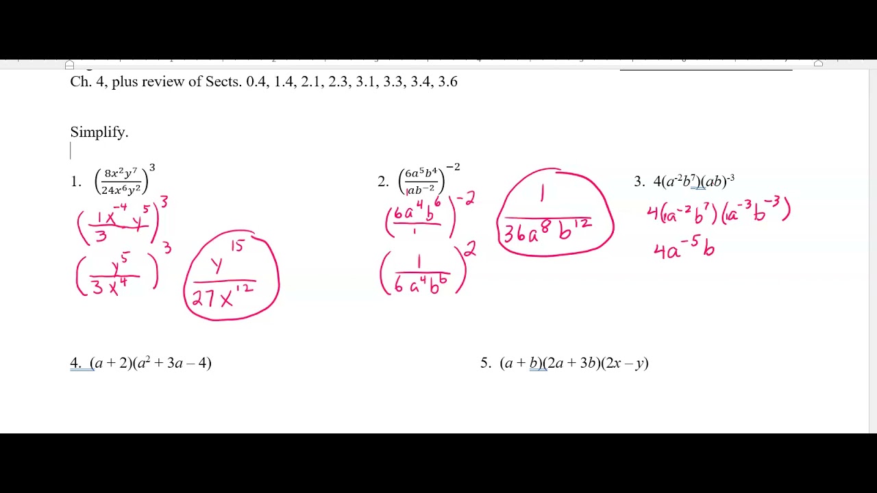 Answers to Ch 4 Review Sheet Plus Lessons 0 4, 1 4, 2 1, 2 3, 3 1, 3 3 ...