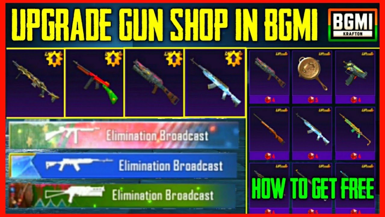 FREE UPGRADE GUN SKIN SHOP IN BGMI | HOW TO GET FREE MYTHIC EMBLEM IN ...